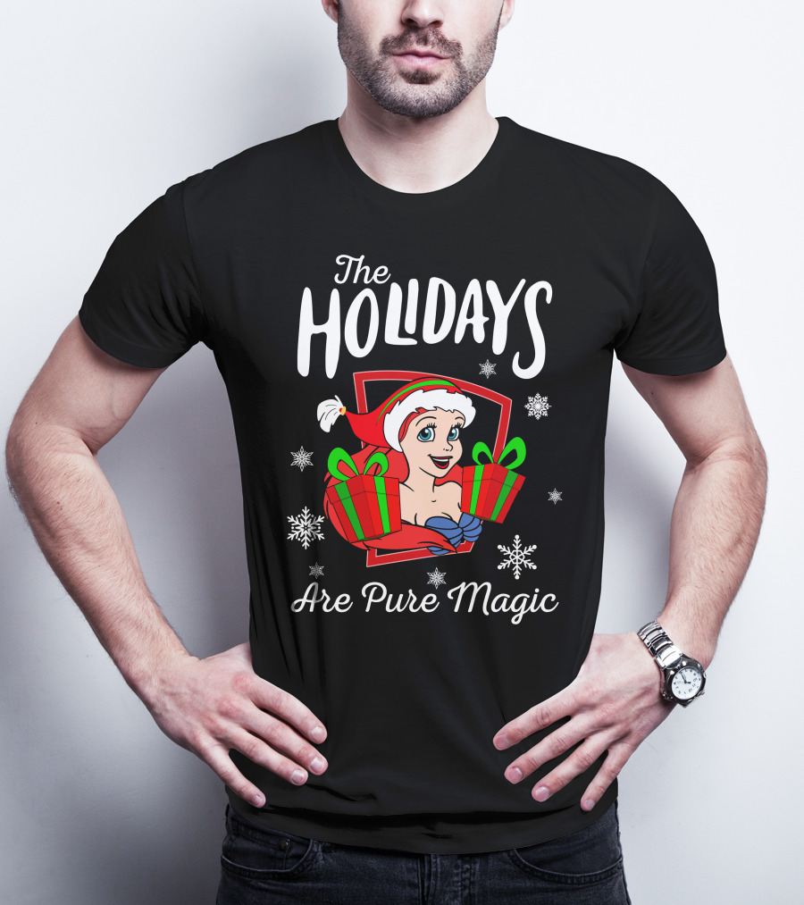 The Holidays Are Pure Magic Snowflakes Presents Santa Hat T-Shirt