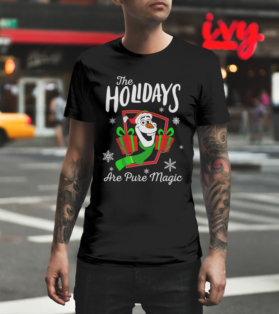The Holidays Are Pure Magic Olaf Snowman With Gifts T-Shirt