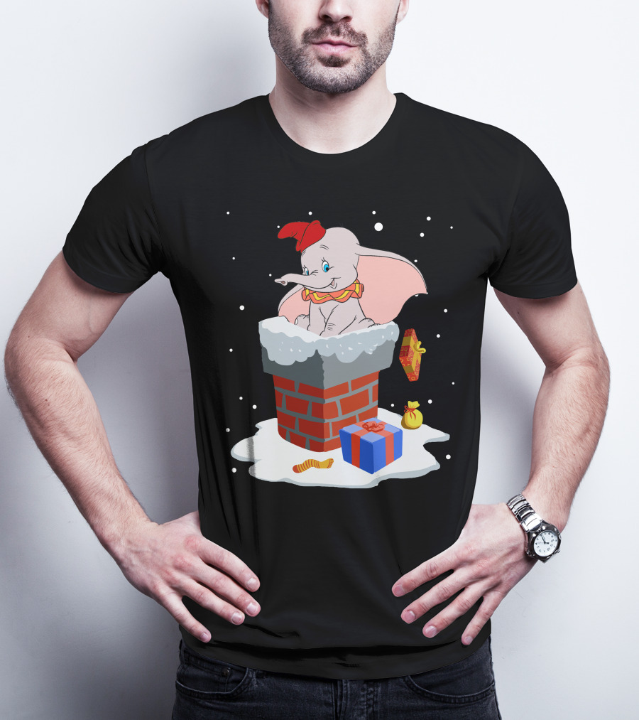 Dumbo Christmas Chimney Presents Snowflakes T-Shirt