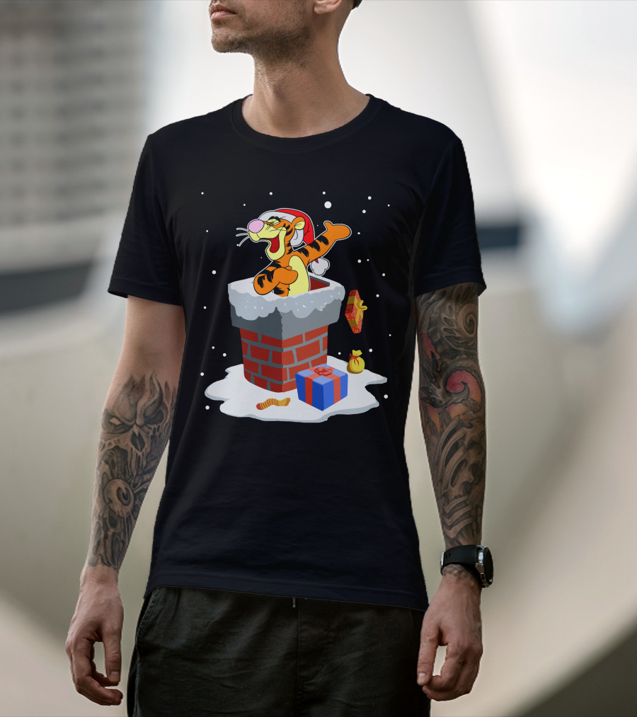 Tigger Santa Chimney Christmas Snow Gifts T-Shirt