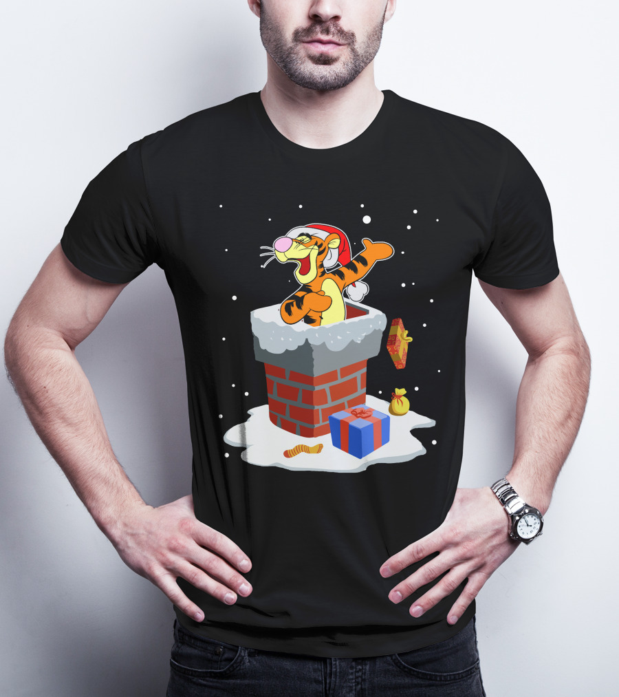 Tigger Santa Chimney Christmas Snow Gifts T-Shirt