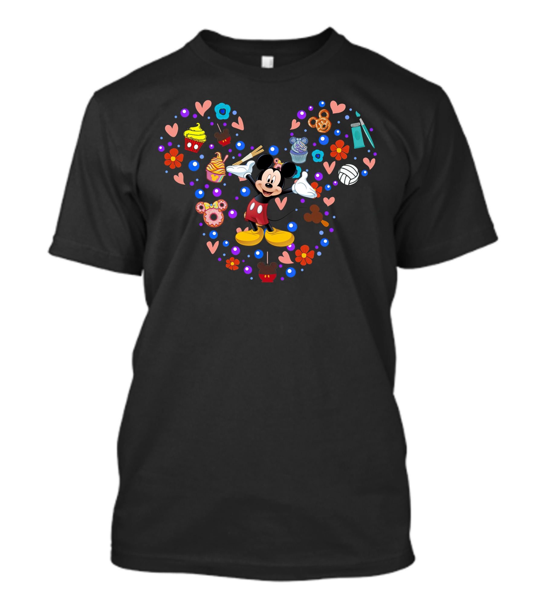 Mickey Mouse Heart Icon Cupcake Pretzel Flowers T-Shirt