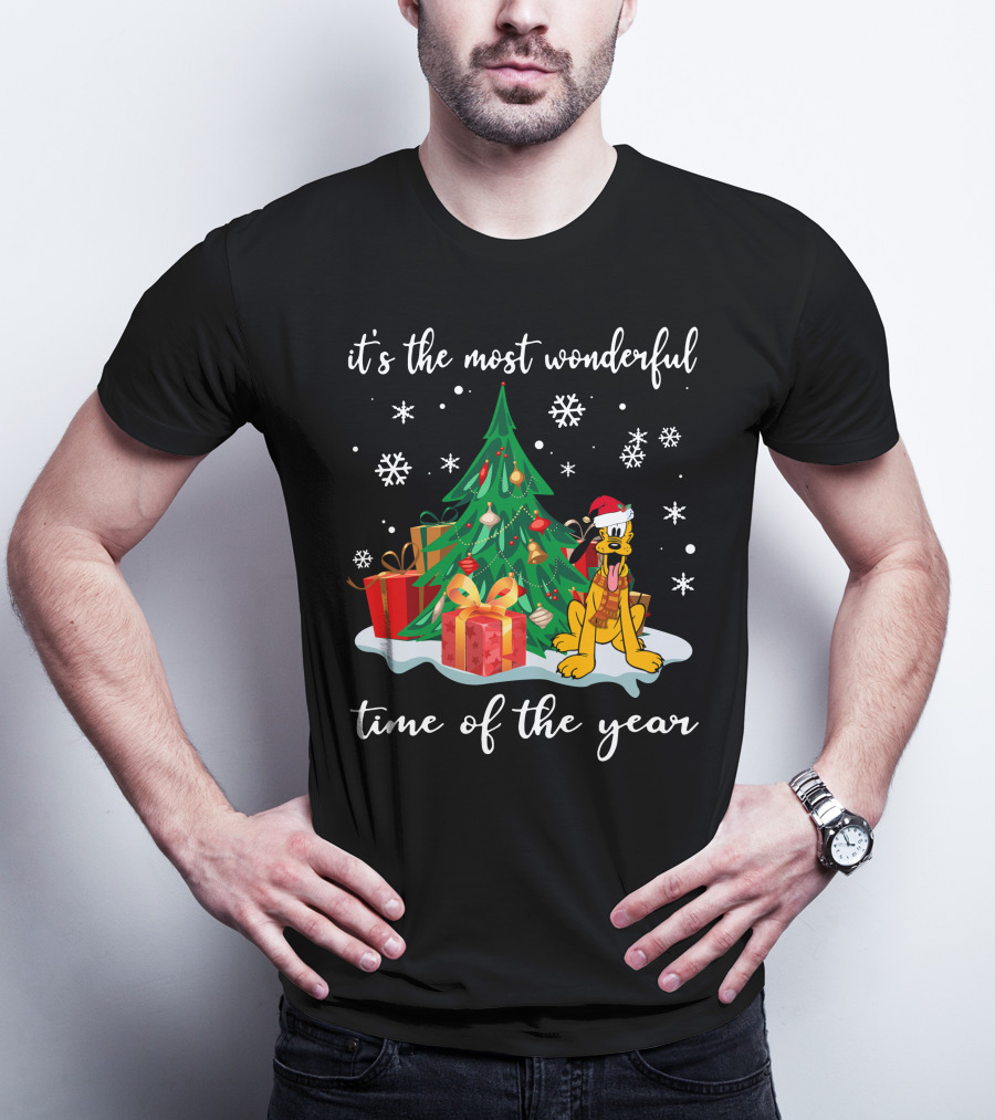 It's The Most Wonderful Time Of The Year Pluto Christmas Tree Snowflakes Gifts T-Shirt