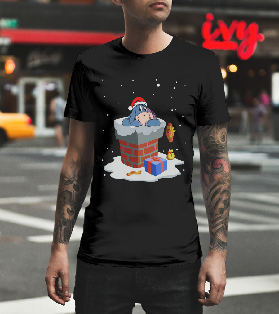 Eeyore Christmas Santa Hat Chimney Presents T-Shirt