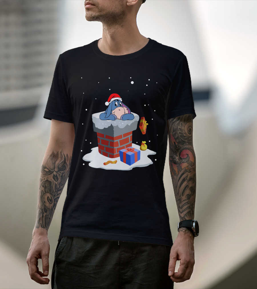 Eeyore Christmas Santa Hat Chimney Presents T-Shirt