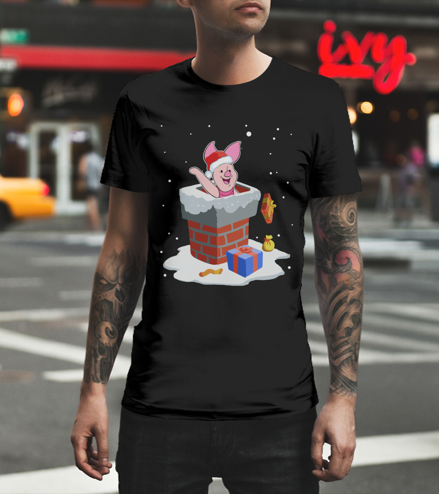 Piglet Santa Christmas Chimney Gifts Snow T-Shirt