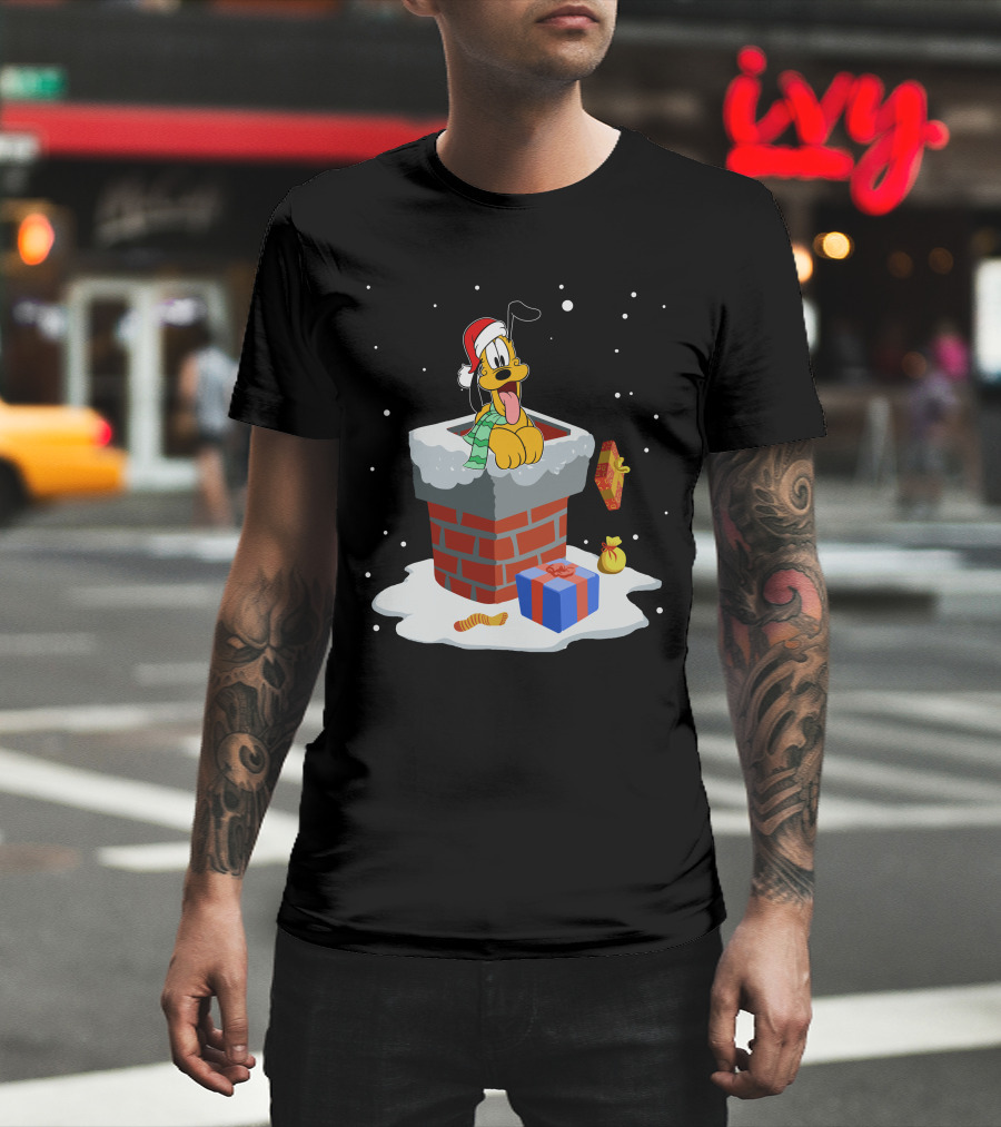 Pluto Santa Hat Chimney Christmas Gifts Snowflakes T-Shirt