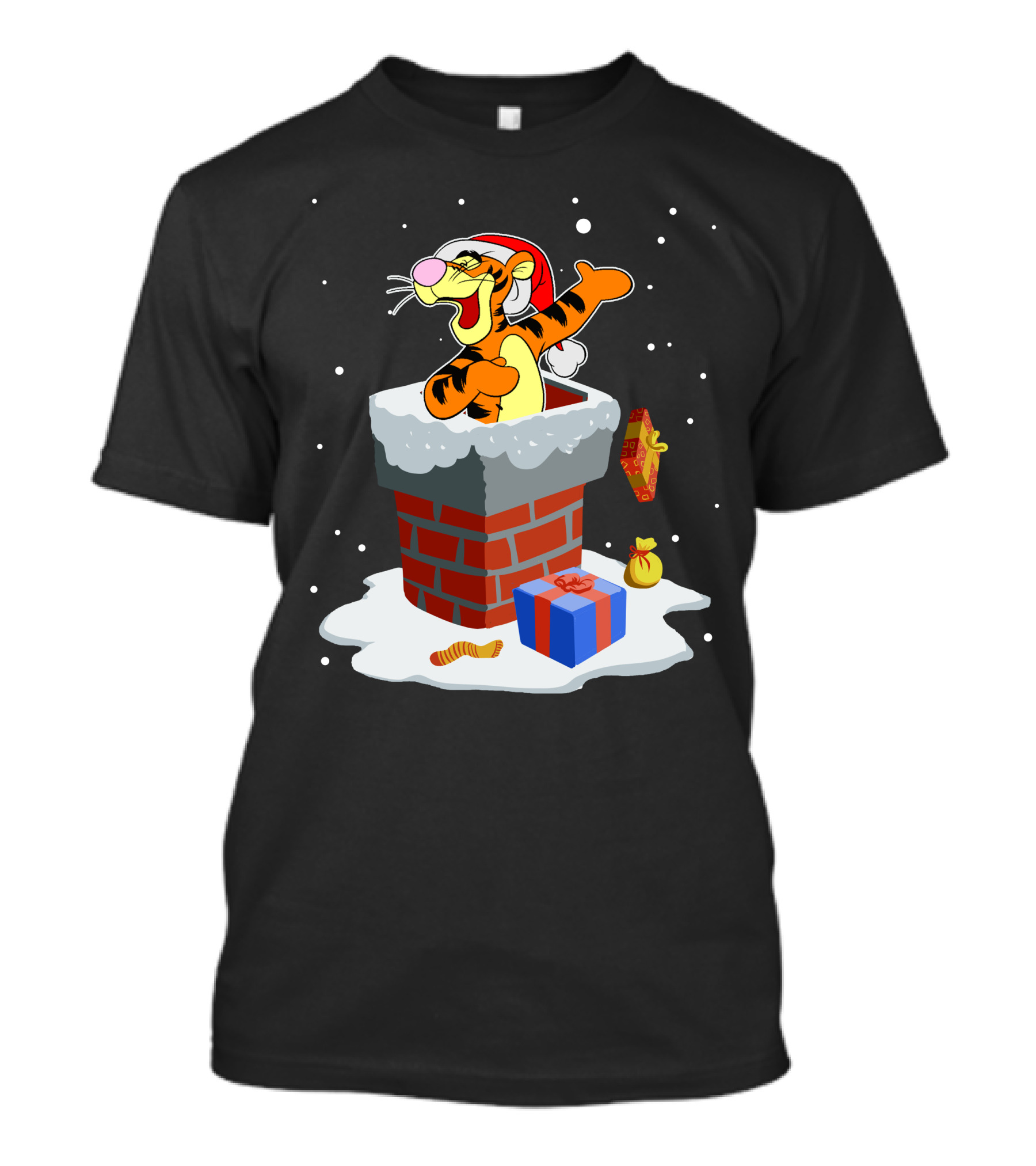 Tigger Santa Christmas Chimney Holiday Scene T-Shirt