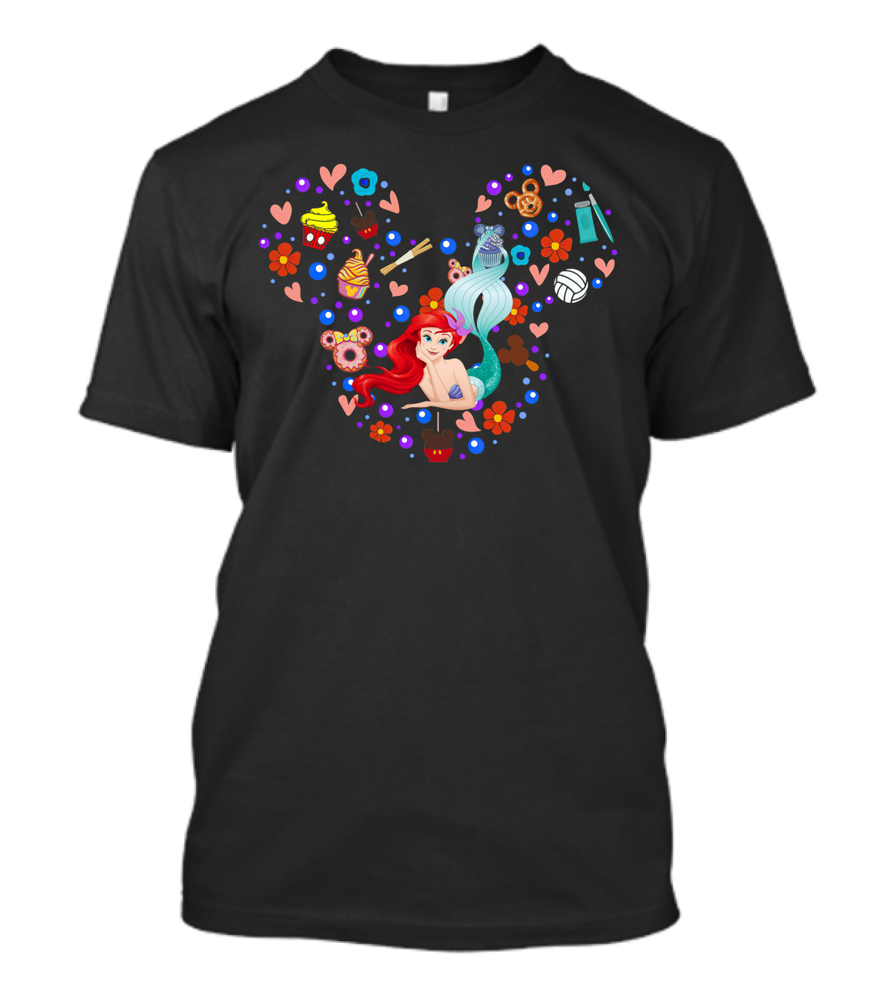 Disney Ariel Little Mermaid Mickey Mouse Icon Floral Cupcake Sushi Flowers Hearts T-Shirt
