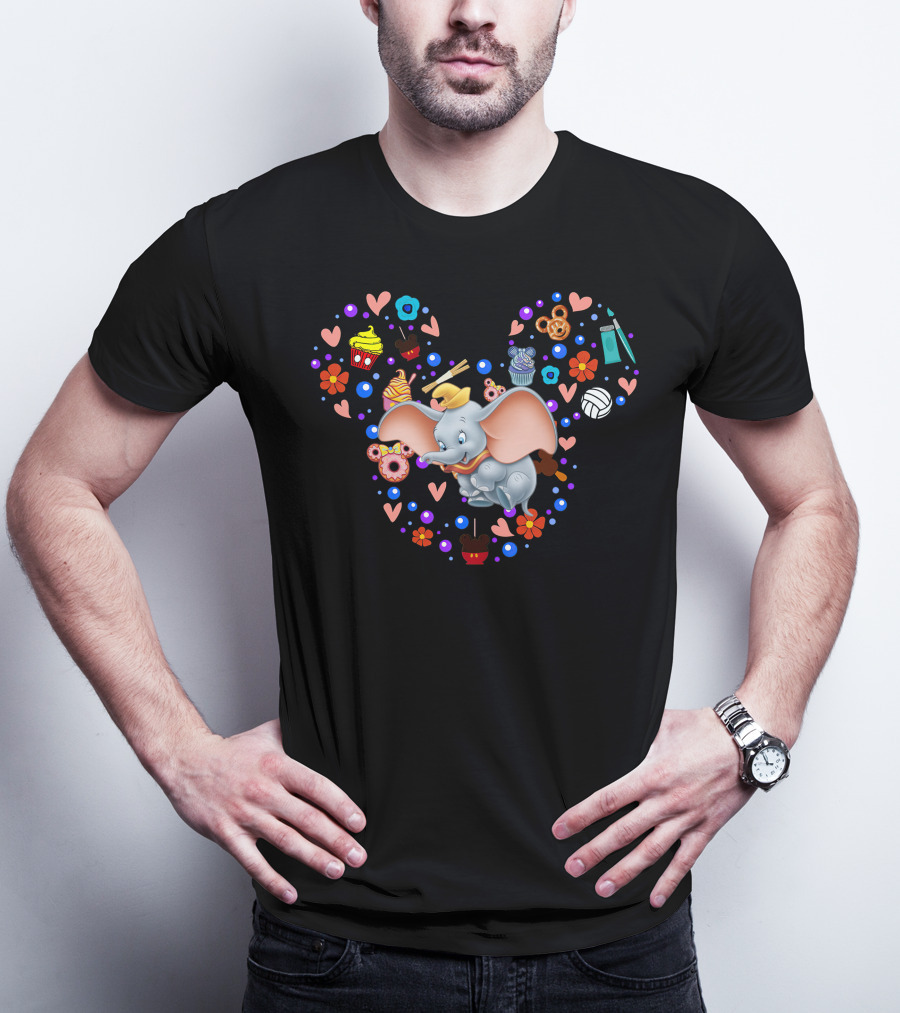 Dumbo Flying Circus With Mickey Mouse Shape Cupcakes And Donuts Balloons T-Shirt