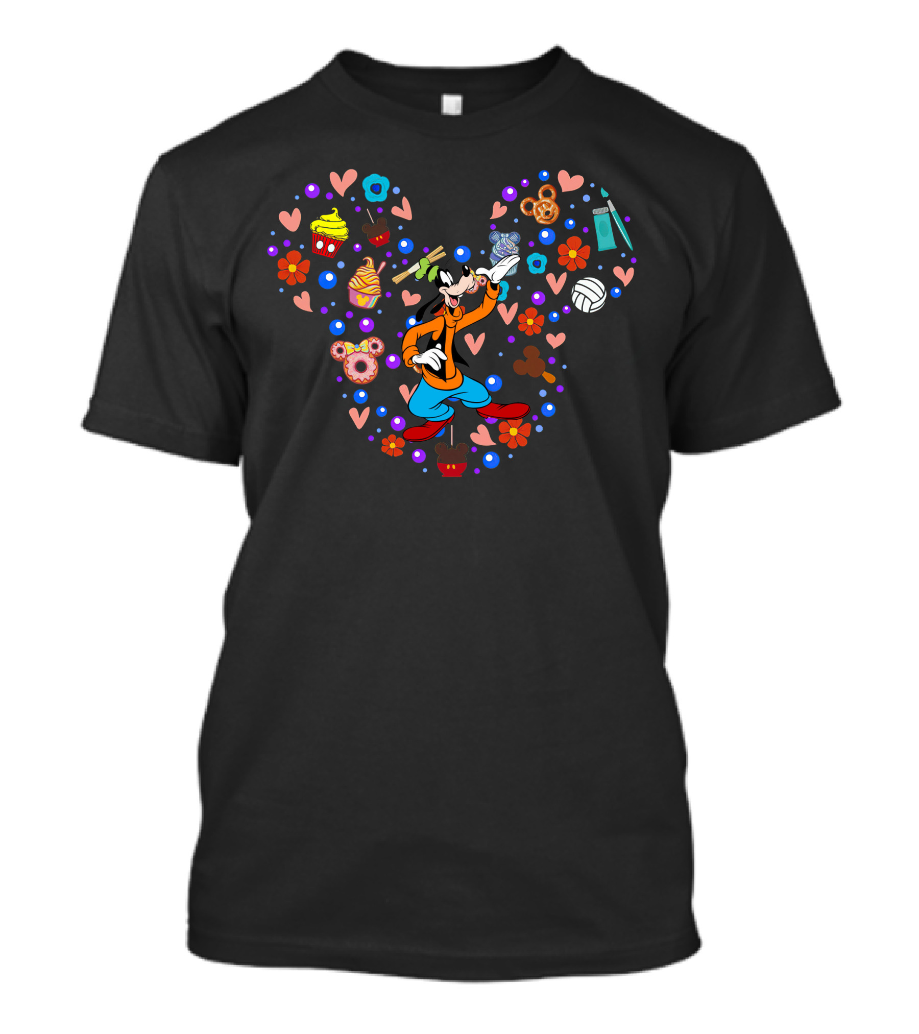 Goofy Heart Symbol With Mickey Mouse Ears And Cupcakes T-Shirt