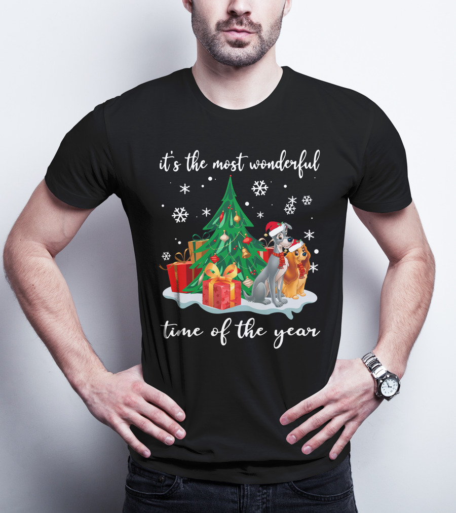 It's The Most Wonderful Time Of The Year Lady And The Tramp Christmas Tree And Presents T-Shirt