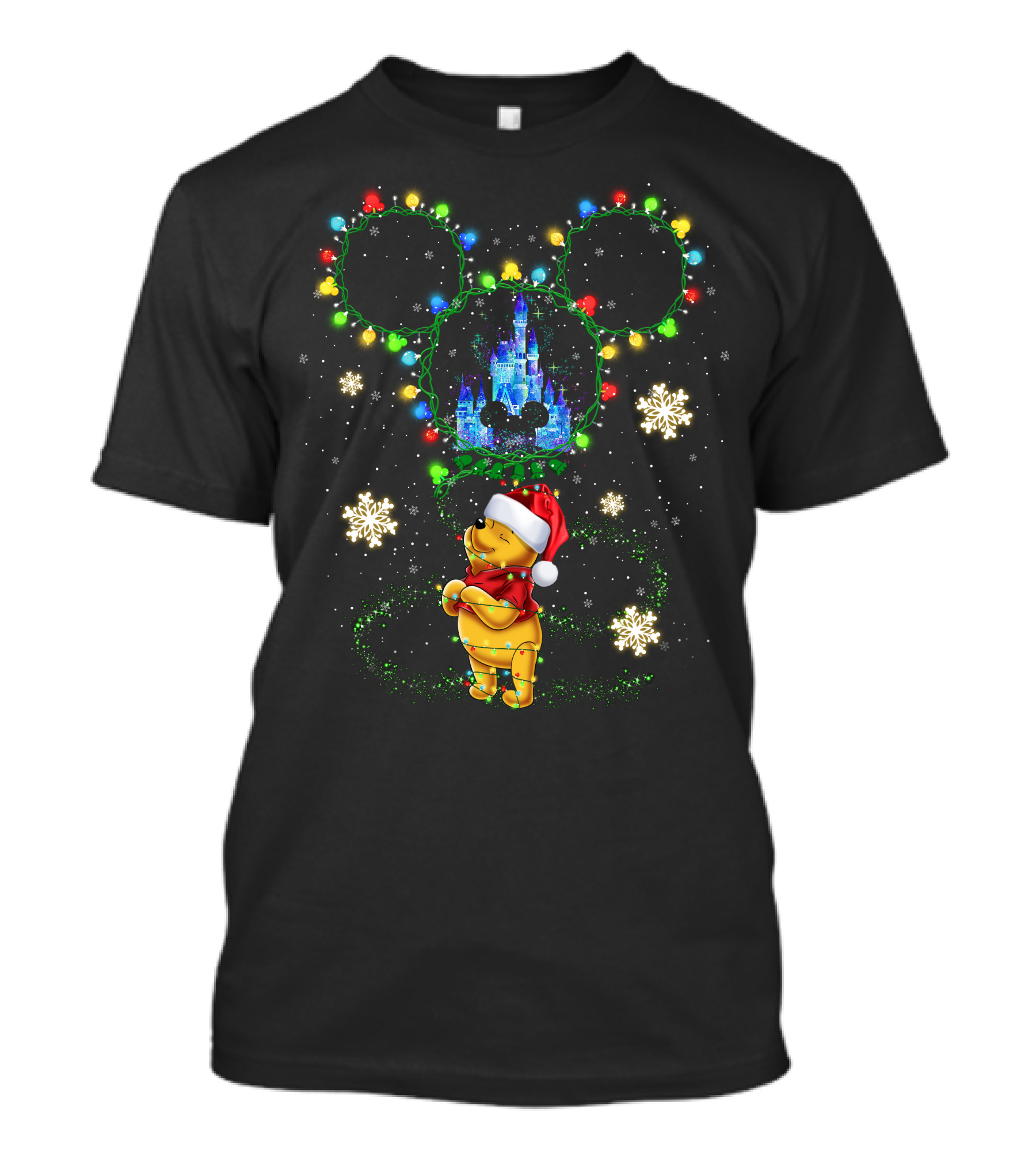 Pooh Christmas Castle Lights Fantasy Snowflakes Holiday Magic T-Shirt