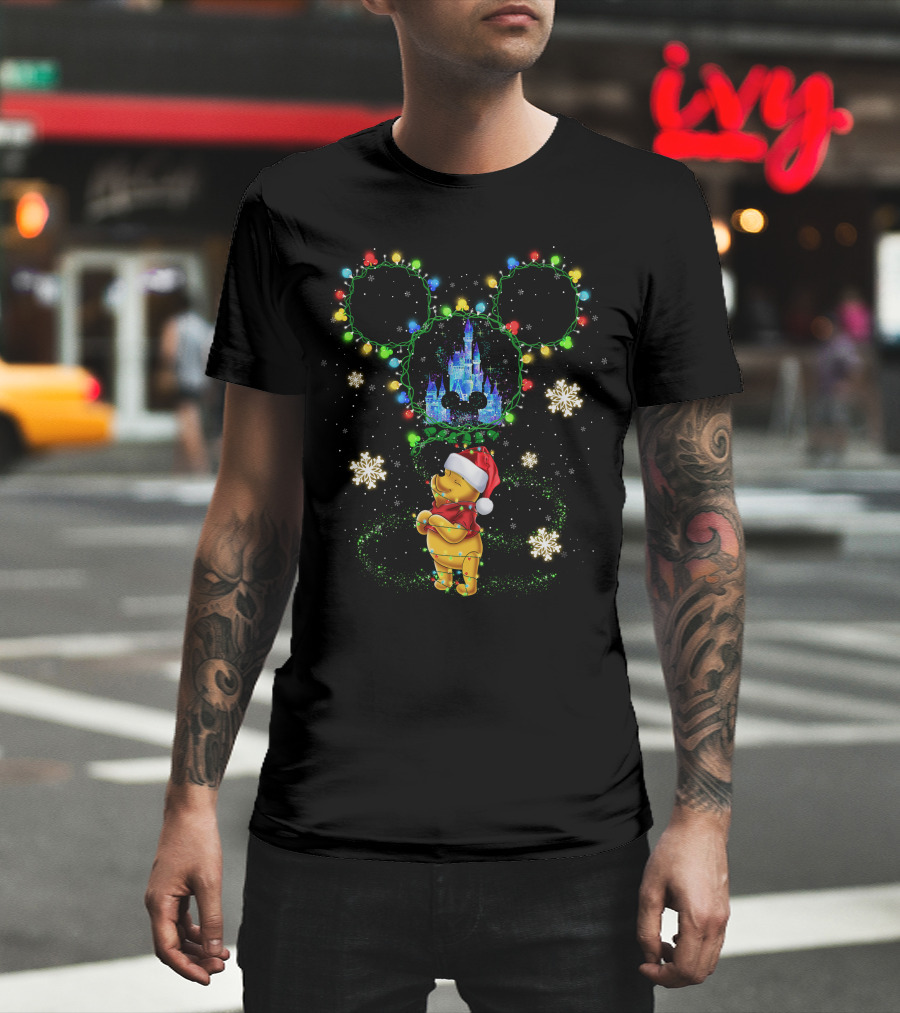 Pooh Christmas Castle Lights Fantasy Snowflakes Holiday Magic T-Shirt