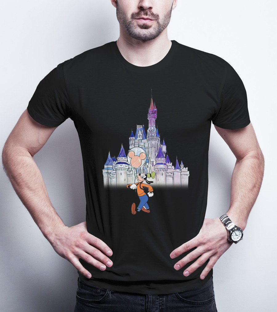 Goofy At Magical Castle With Mouse Balloon T-Shirt