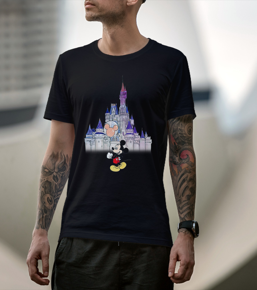 Mickey Mouse With Balloon In Front Of Disney Castle T-Shirt