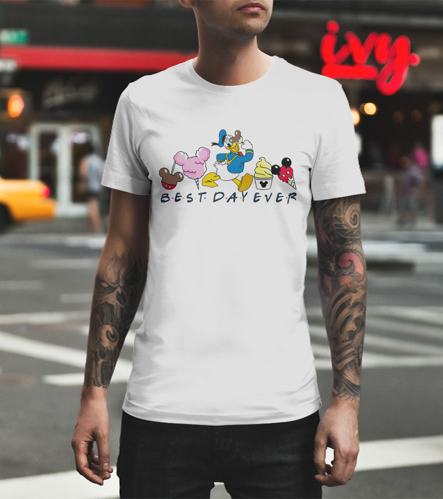 Best Day Ever Donald Duck Cotton Candy Ice Cream Mickey Pretzel T-Shirt