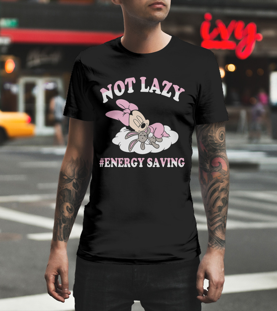 Not Lazy Minnie #Energy Saving Sleeping On Cloud With Stuffed Bunny T-Shirt