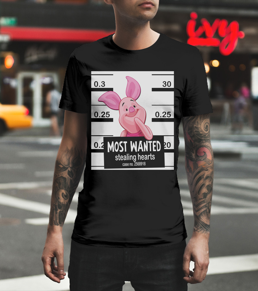 Most Wanted Piglet Stealing Hearts Mugshot Case No. 2568918 T-Shirt