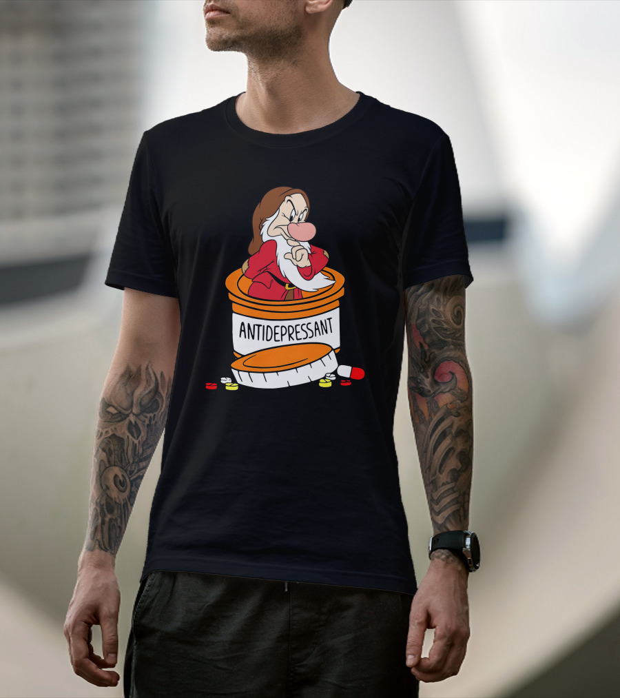 Grumpy Antidepressant Bottle Cartoon Character T-Shirt