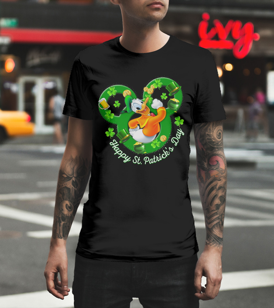 Happy St. Patrick's Day Donald Duck Shamrock Mickey Ears T-Shirt