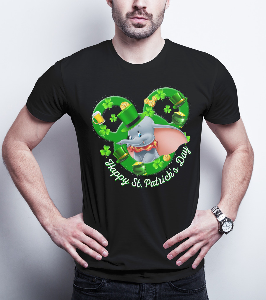 Dumbo Happy St. Patrick's Day With Shamrocks And Leprechaun Hat T-Shirt