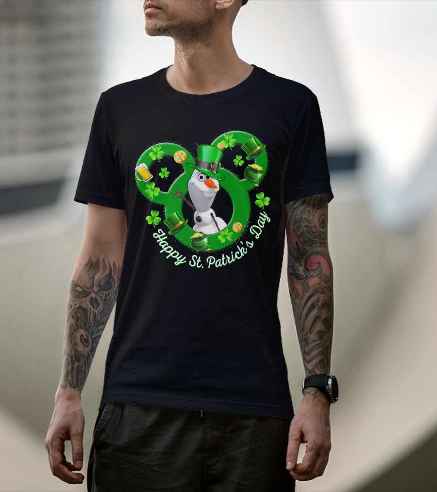 Olaf Happy St. Patrick's Day Mickey Mouse Shamrocks And Hats T-Shirt