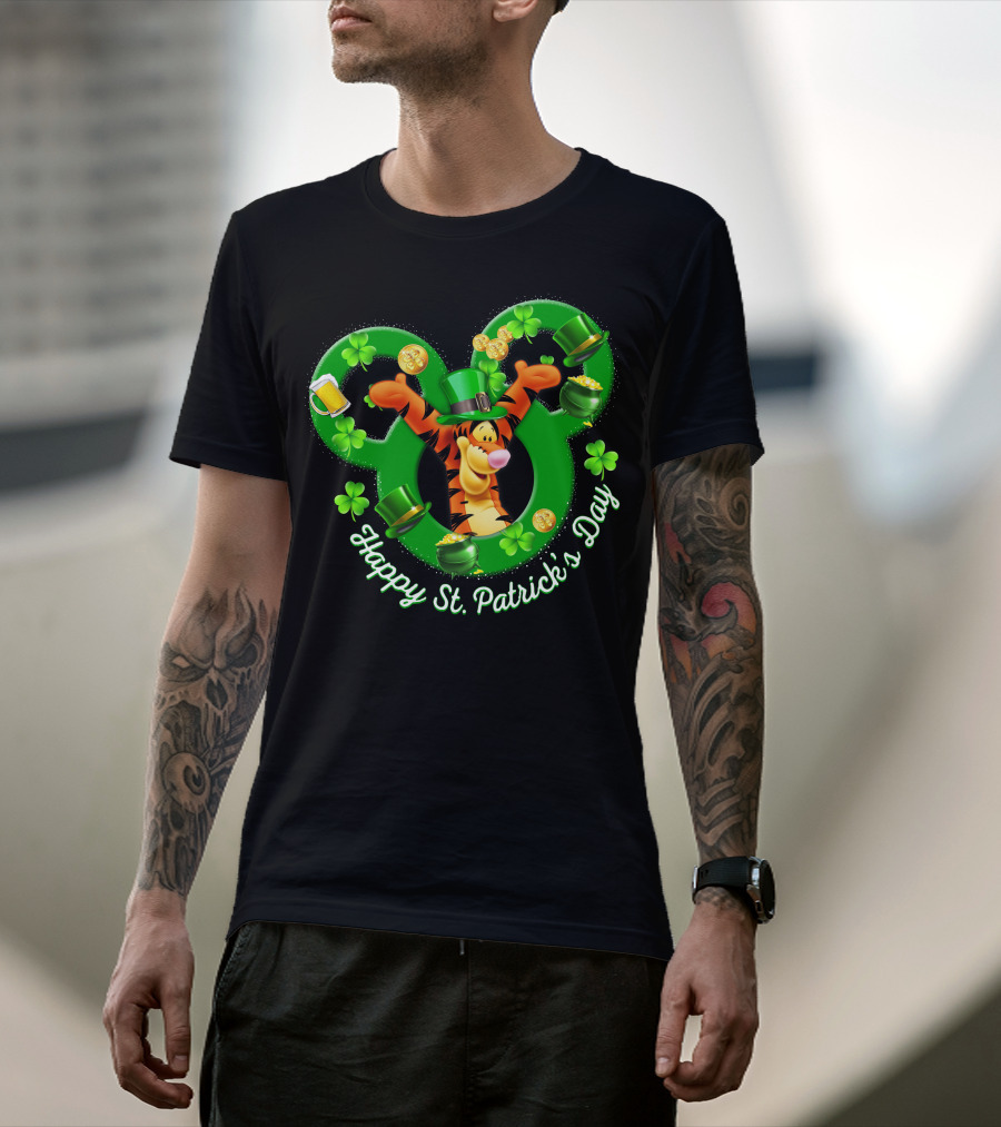 Tigger Happy St. Patrick's Day Mickey Ears Clover And Gold Coins T-Shirt