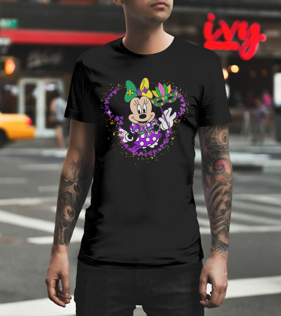 Minnie Mardi Gras Celebration With Mask And Beads T-Shirt