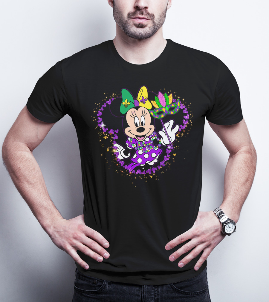 Minnie Mardi Gras Celebration With Mask And Beads T-Shirt