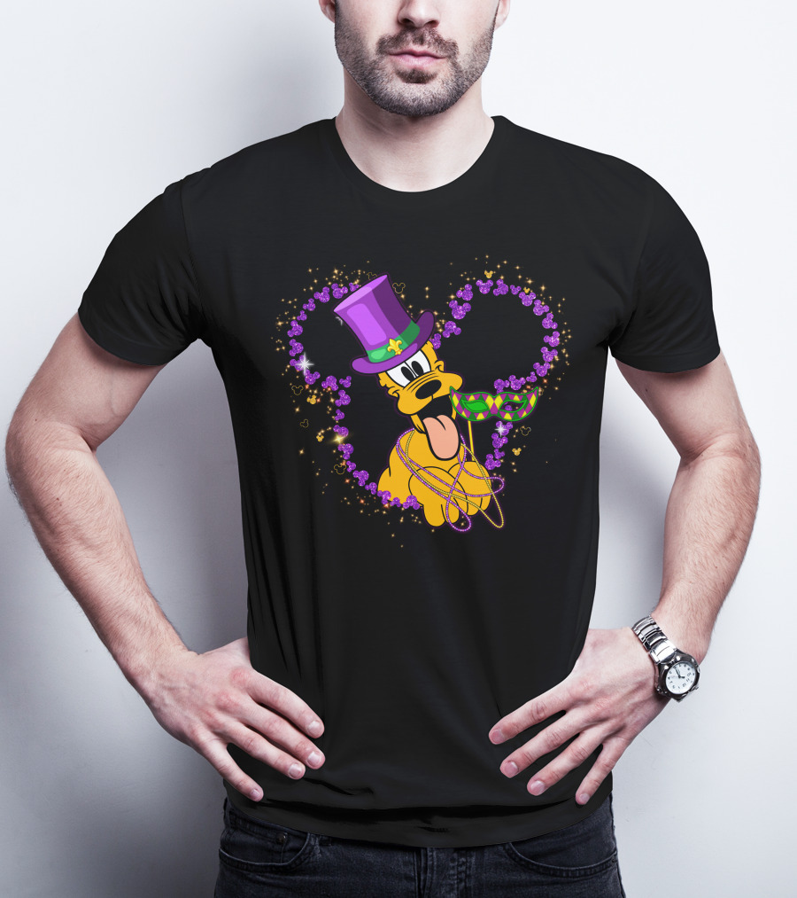 Pluto Mardi Gras Heart With Mask And Beads T-Shirt
