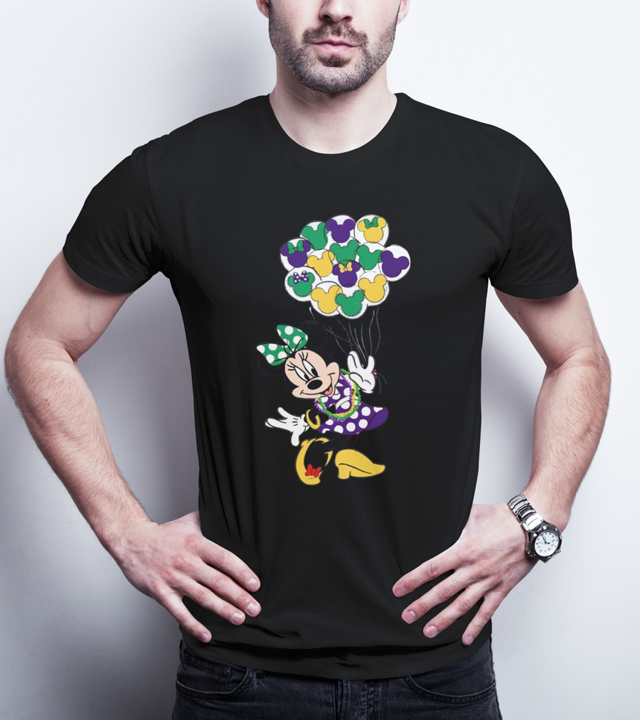 Minnie Mouse Mardi Gras Balloons Celebration T-Shirt