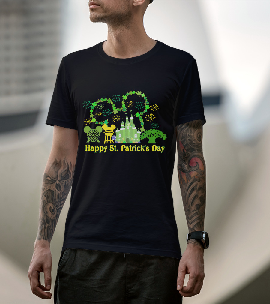 Happy St. Patrick's Day At Disney With Icons And Castles T-Shirt