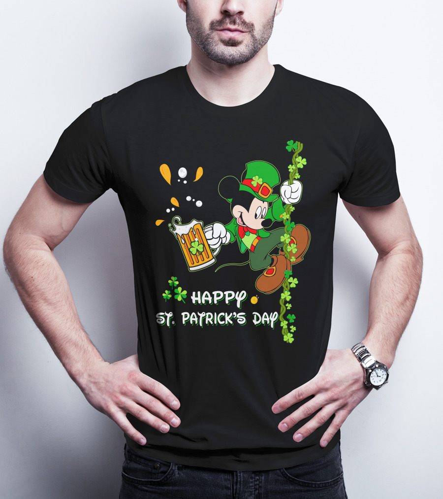 Happy St Patrick's Day Mickey Mouse Beer And Shamrocks Party T-Shirt