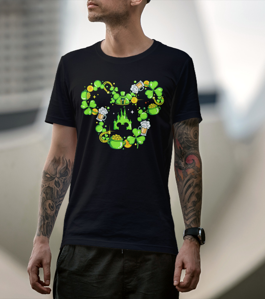 Mickey St Patricks Day Shamrocks Castle Beer Gold Coins T-Shirt