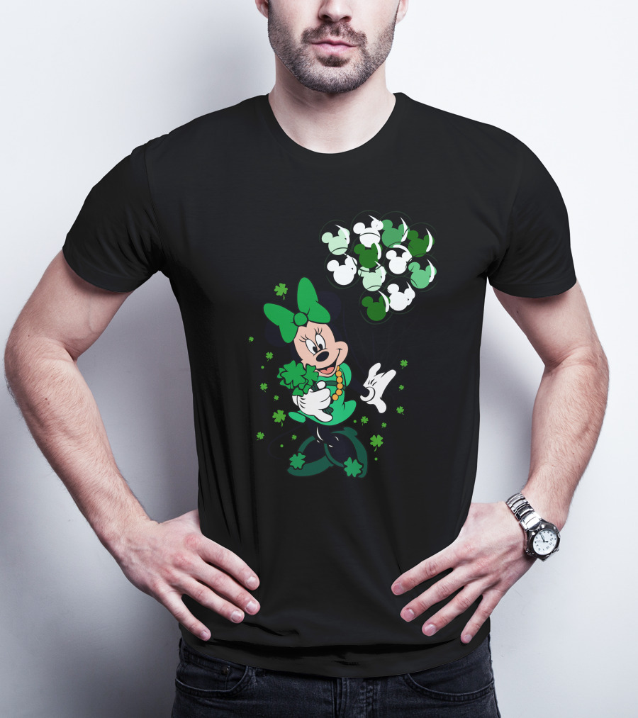 Minnie Mouse St. Patrick's Day With Shamrocks And Green Balloons T-Shirt