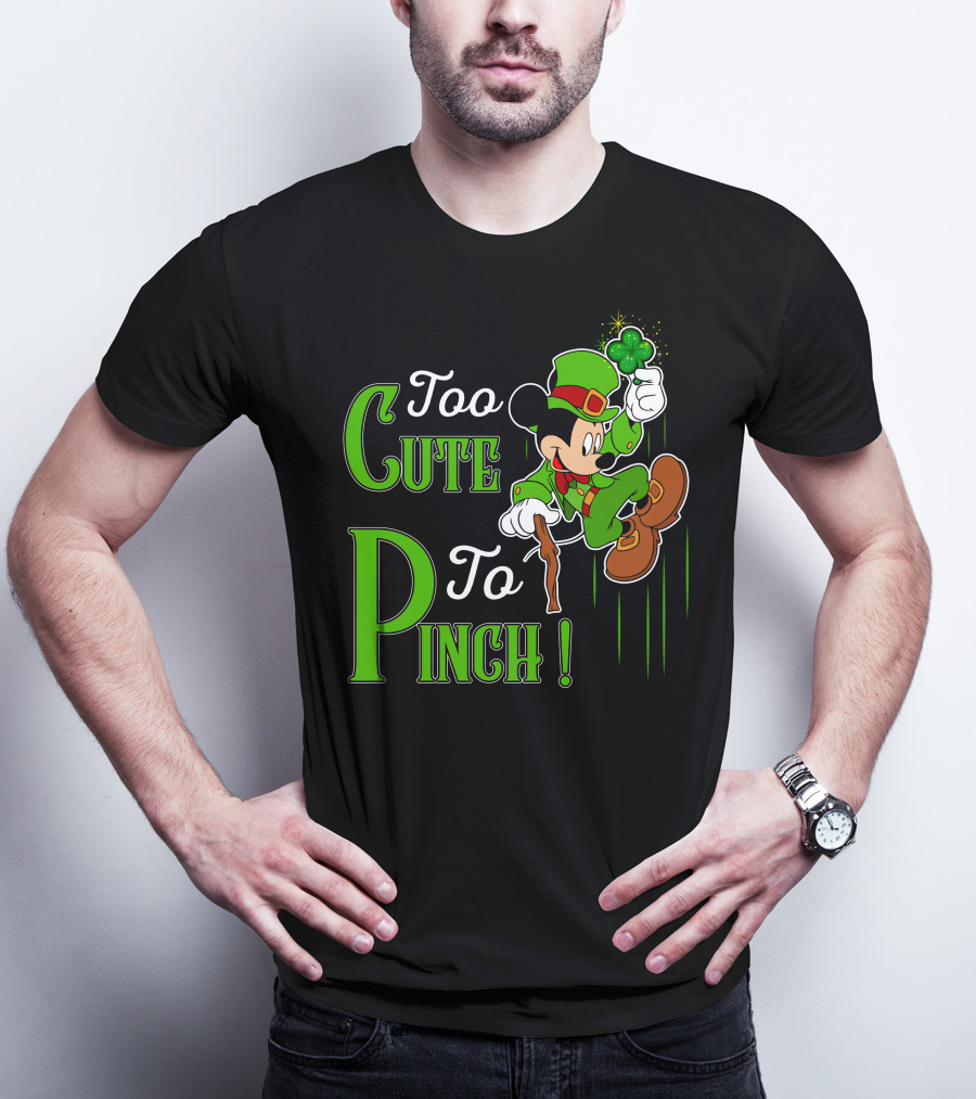 Too Cute To Pinch Leprechaun Character With Shamrock And Walking Stick T-Shirt