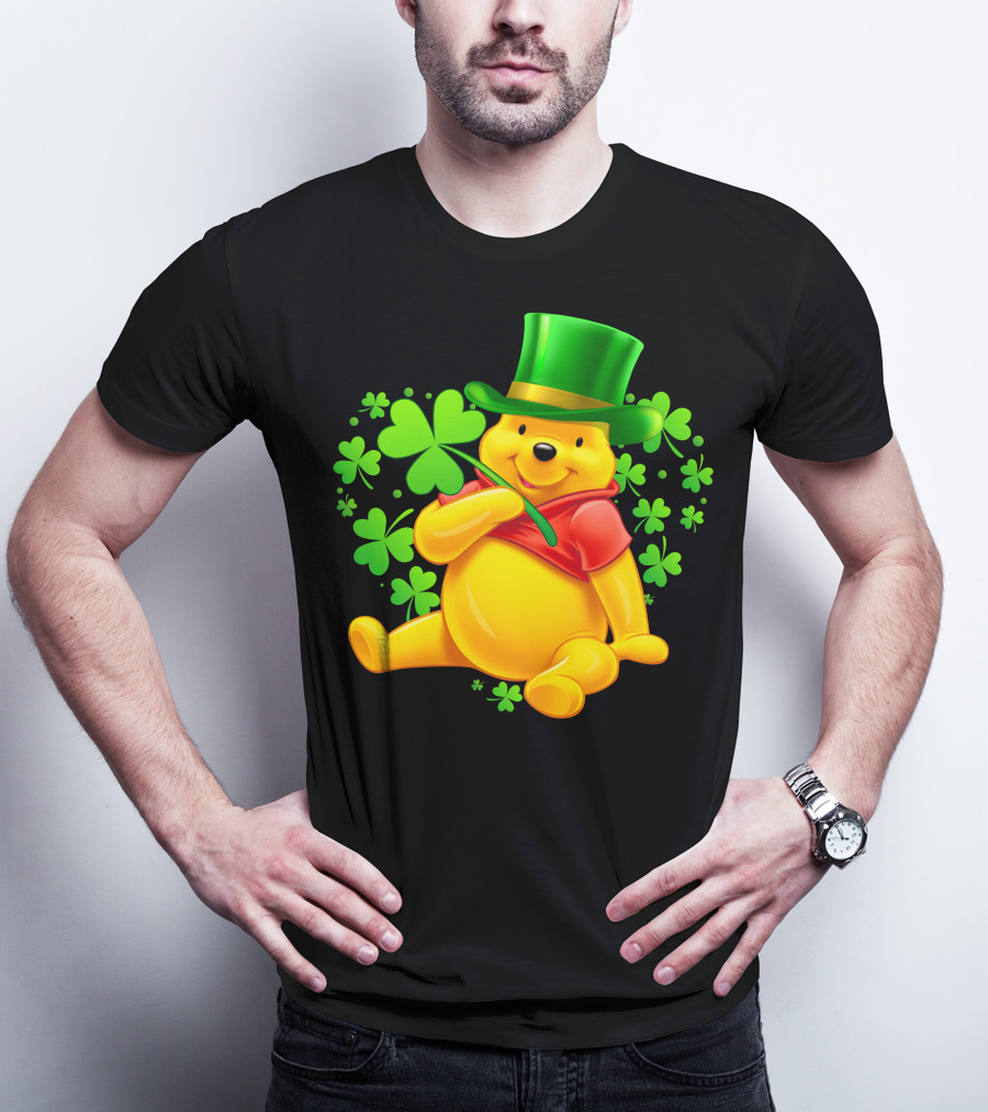 Pooh Bear St. Patrick's Day With Shamrocks And Green Hat T-Shirt
