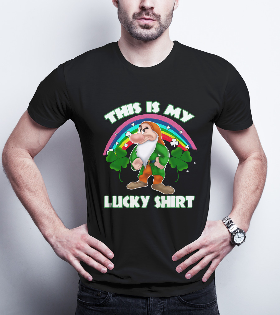 This Is My Lucky Shirt Grumpy Dwarf Rainbow Clover T-Shirt