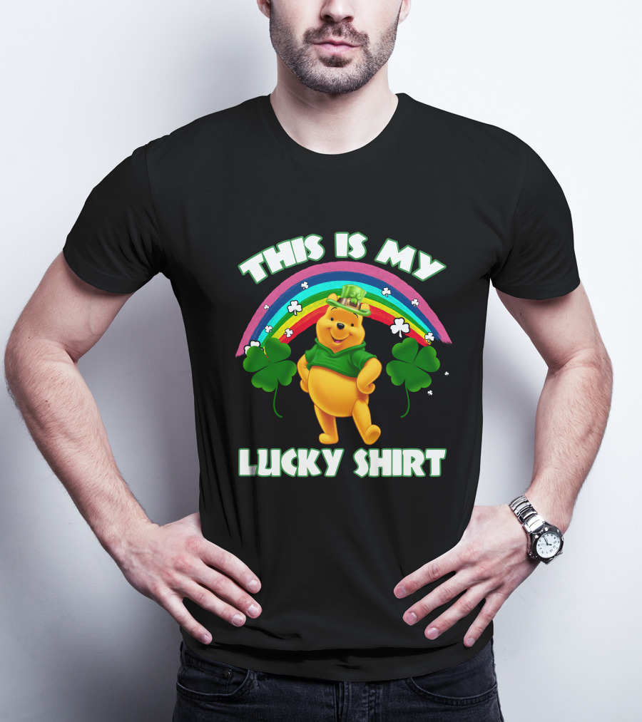 This Is My Lucky Shirt Pooh Rainbow Clover T-Shirt