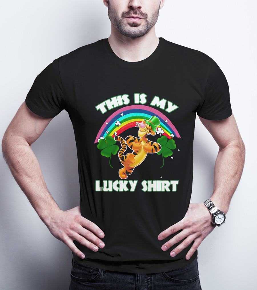 This Is My Lucky Shirt Tigger Rainbow Shamrocks T-Shirt