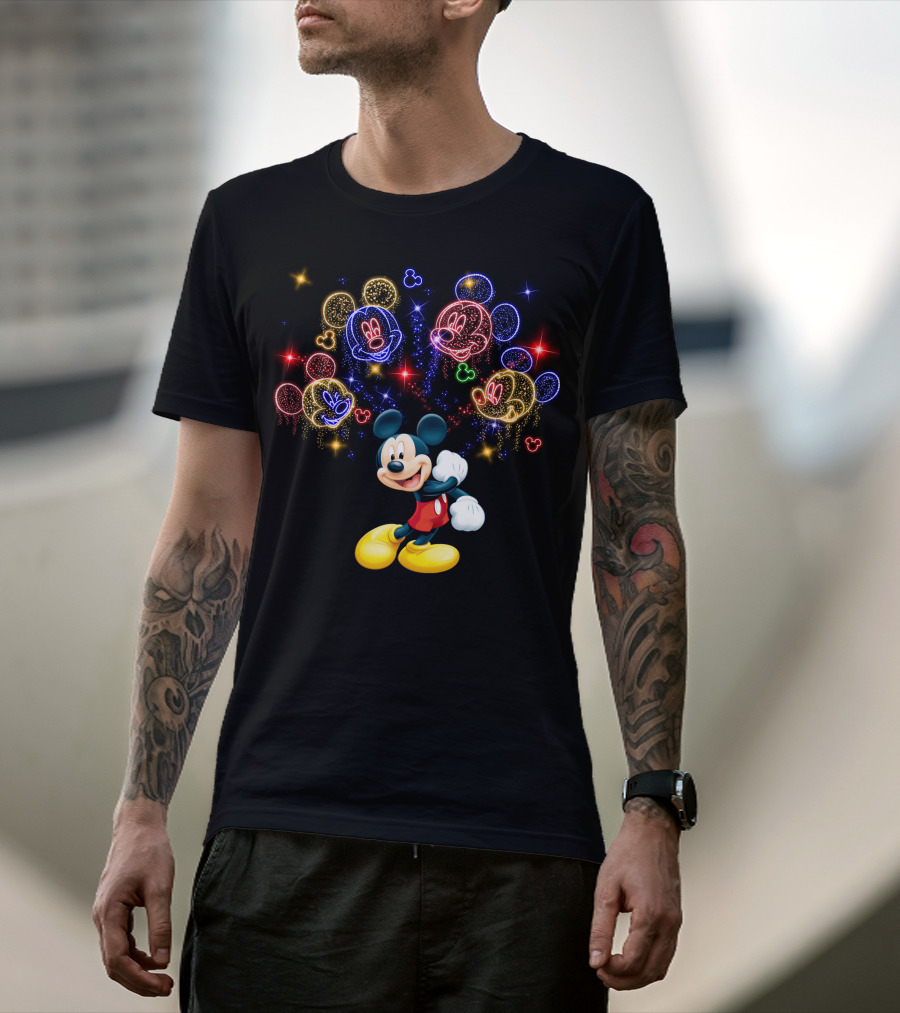 Mickey Mouse Neon Fireworks Celebration T-Shirt