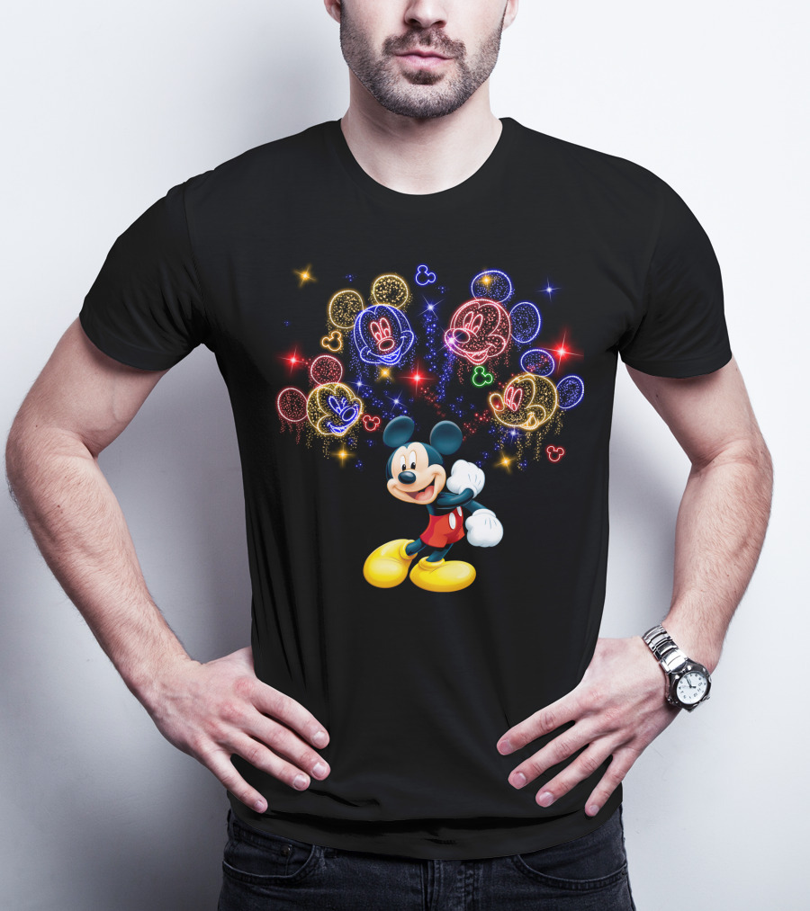 Mickey Mouse Neon Fireworks Celebration T-Shirt