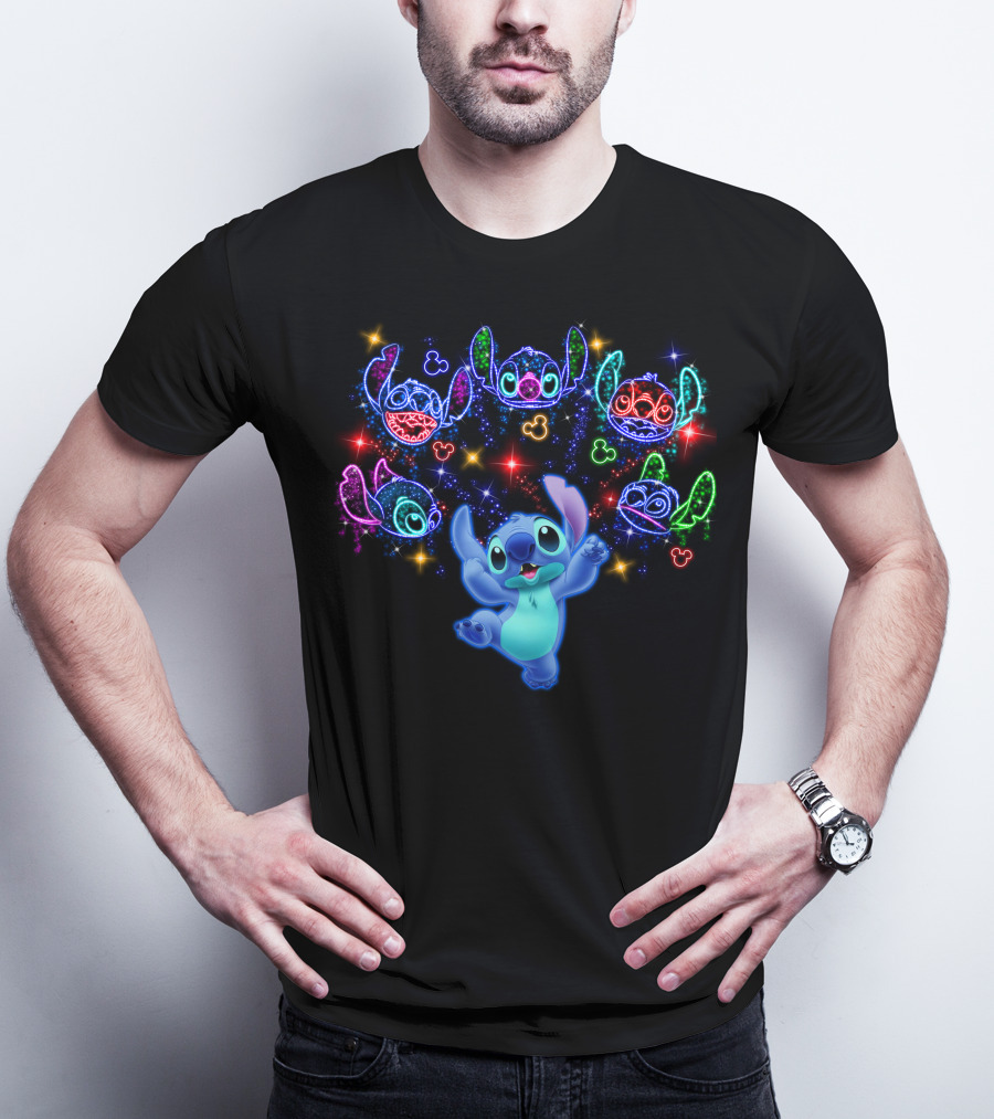 Stitch Luminous Neon Faces With Disney Mickey Mouse T-Shirt