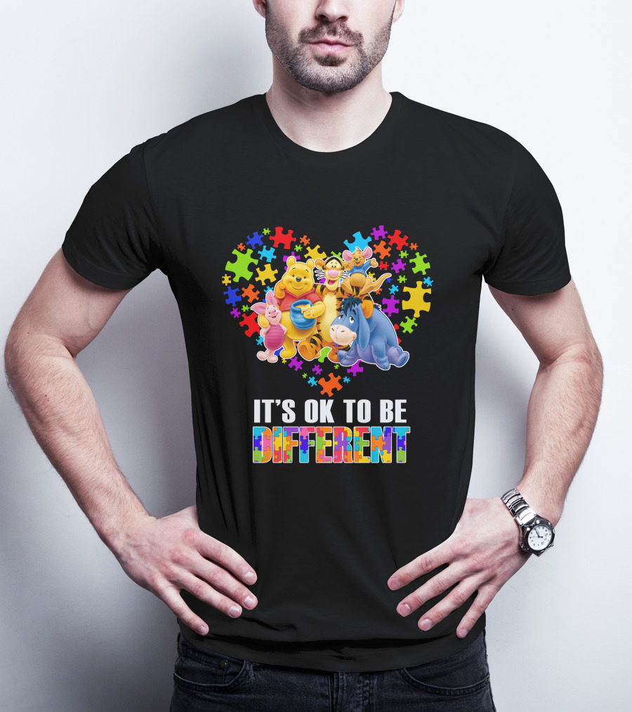 Winnie The Pooh It's Ok To Be Different Puzzle Heart T-Shirt