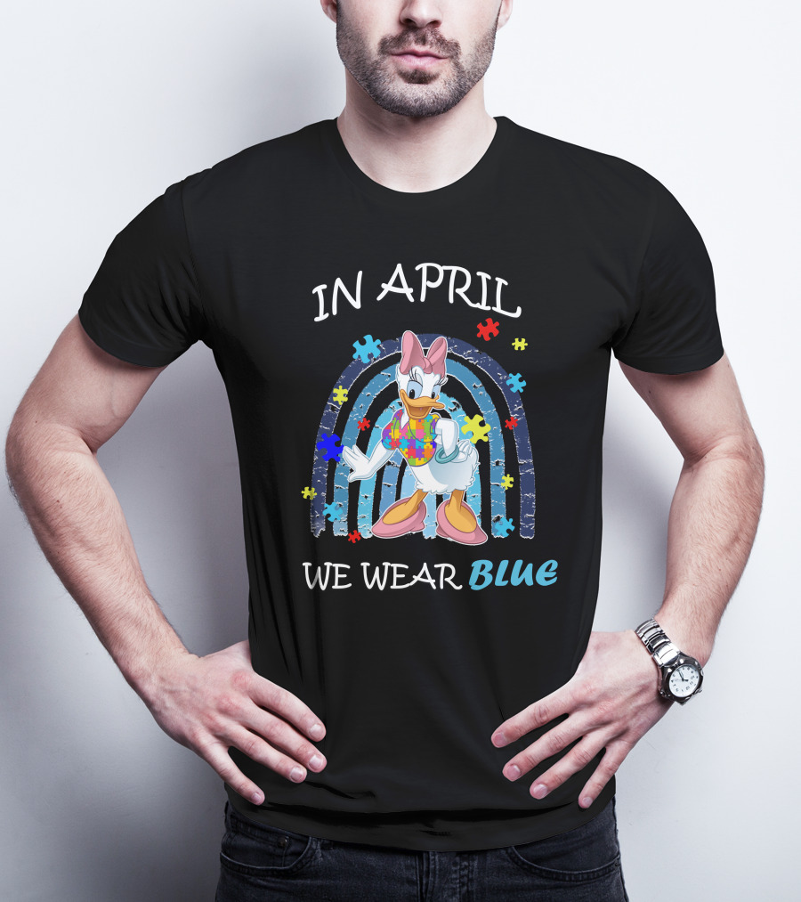 In April We Wear Blue Daisy Duck Autism Awareness T-Shirt