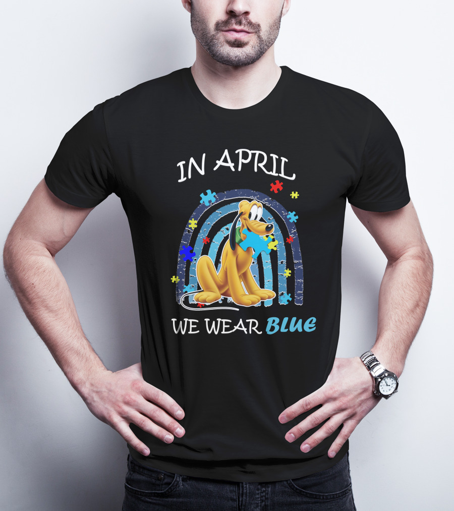 In April We Wear Blue Pluto Puzzle Autism Awareness T-Shirt