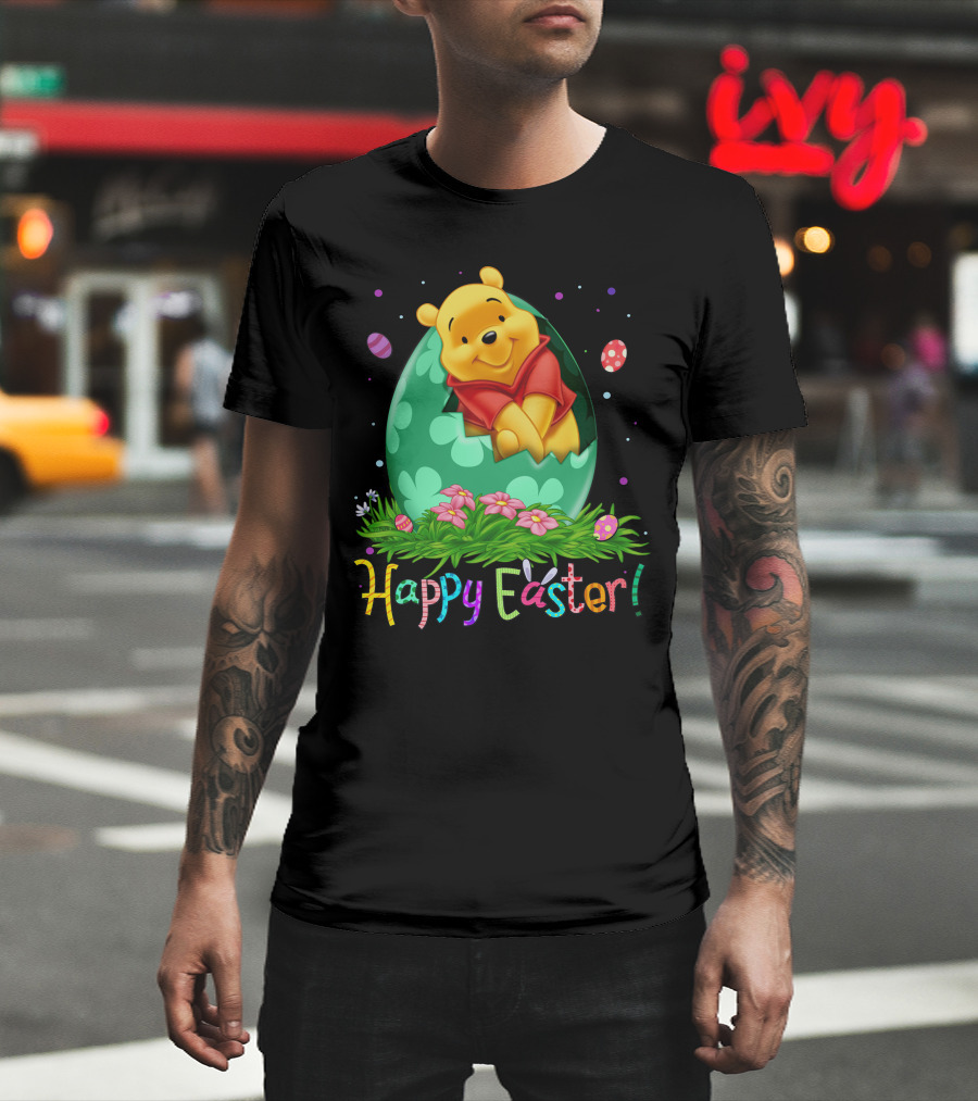 Happy Easter Pooh Bear Egg Flowers T-Shirt
