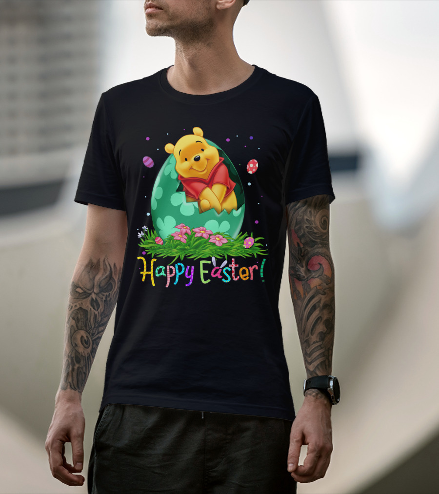 Happy Easter Pooh Bear Egg Flowers T-Shirt