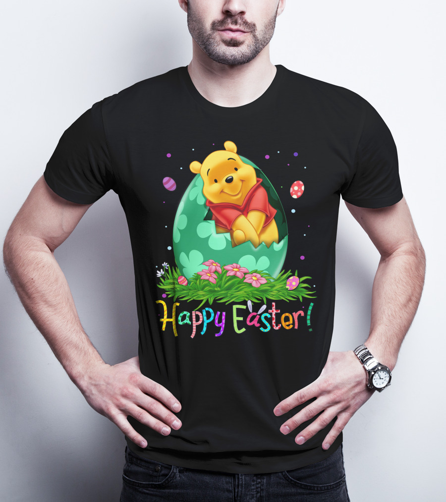 Happy Easter Pooh Bear Egg Flowers T-Shirt